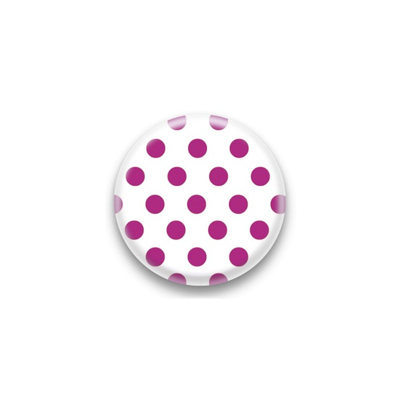 Badge Bouton 25mm Blanc et Pois Fushia