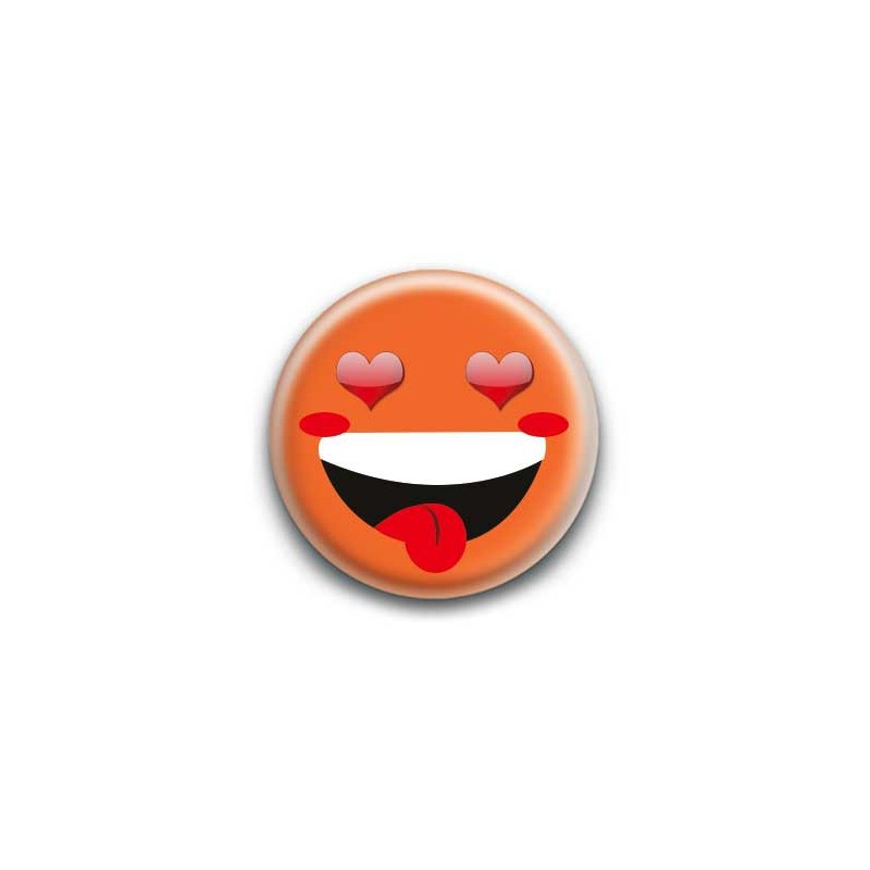 Badge : Smiley fou d'amour orange