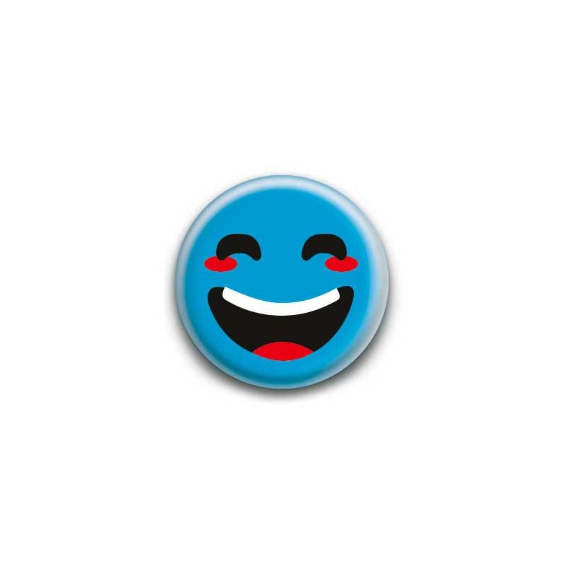 Badge : Smiley rieur bleu