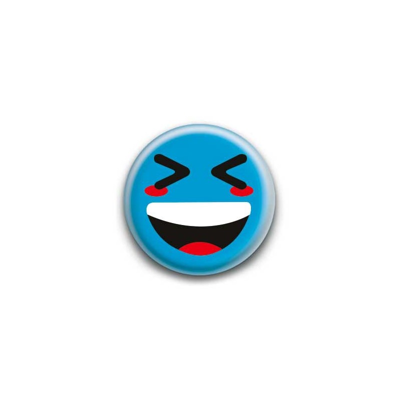 Badge : Smiley mort de rire bleu